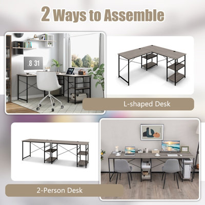 Costway L-Shaped Corner Computer Desk Study Writing Desk Workstation ...