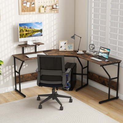 COSTWAY L shaped Desk Long 2 Person Corner Computer Desk w Monitor Stand