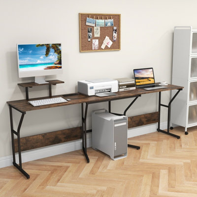 COSTWAY L shaped Desk Long 2 Person Corner Computer Desk w Monitor Stand