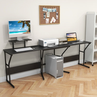 COSTWAY L-shaped Desk Long 2-Person Corner Computer Desk w/ Monitor Stand