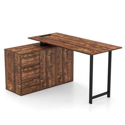 COSTWAY L-Shaped Desk with File Cabinet Reversible Corner Computer Desk ...