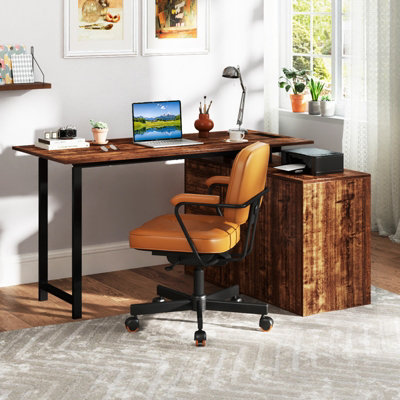 COSTWAY L-Shaped Desk with File Cabinet Reversible Corner Computer Desk ...