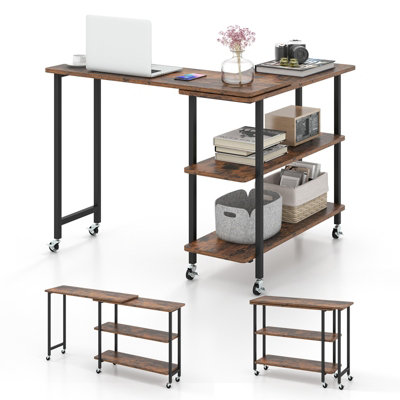 Costway L-shaped Mobile 360 Rotating Corner Computer Desk Laptop ...