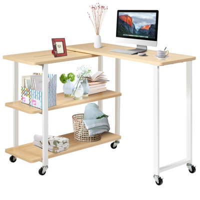 Costway L-shaped Mobile 360 Rotating Corner Computer Desk Laptop ...