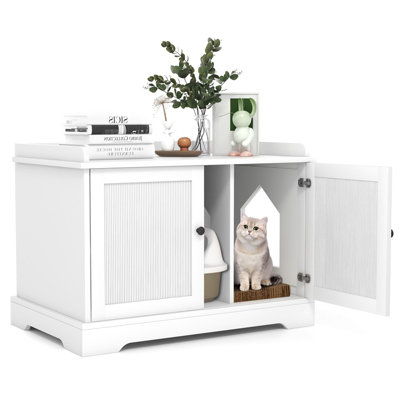 Costway Large Cat Litter Box Enclosure Furniture Wooden Kitty Washroom Hidden Washroom