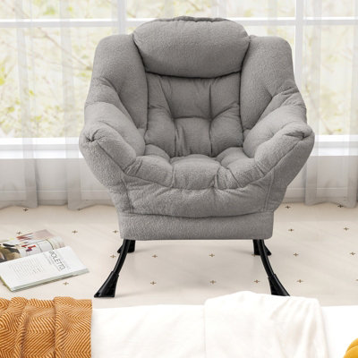 COSTWAY LARGE LAZY CHAIR SHERPA SOFA CHAIR WITH COZY HEAD PILLOW ...