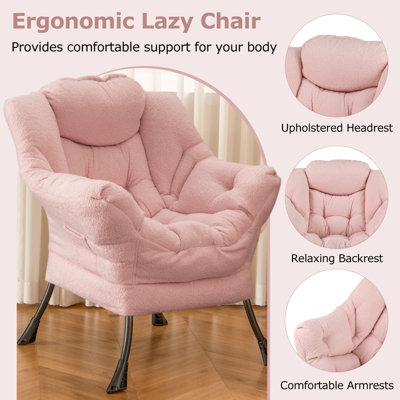 COSTWAY Large Lazy Chair Sherpa Sofa Chair with Cozy Head Pillow ...
