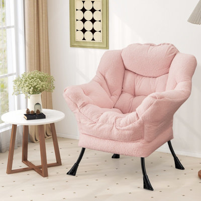 COSTWAY Large Lazy Chair Sherpa Sofa Chair with Cozy Head Pillow ...