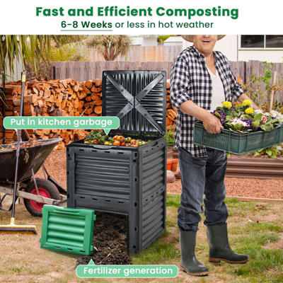 COSTWAY Large Outdoor Compost Bin 300L for Kitchen Waste & Garden ...