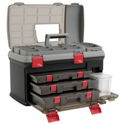 Costway Large Tackle Box Portable Fishing Box w/ 3 Customizable Boxes-Grey