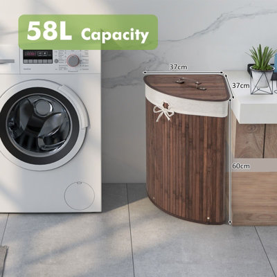 Costway Laundry Hamper 58L Bamboo Laundry Basket w/ Removable Liner Bag ...