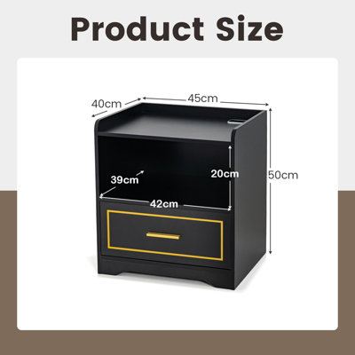 Costway LED Nightstand Smart Bedside Table Cabinet Side End Table W ...