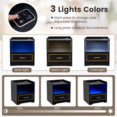 Costway LED Nightstand Smart Bedside Table Cabinet Side End Table W ...