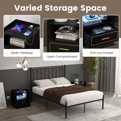 Costway LED Nightstand Smart Bedside Table Cabinet Side End Table W ...