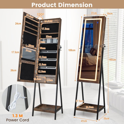 Costway LED Standing Jewelry Mirror Cabinet Lockable Jewelry Armoire w ...
