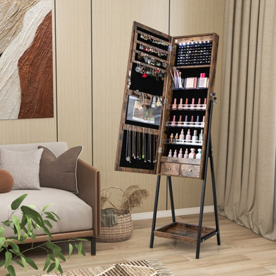 Costway LED Standing Jewelry Mirror Cabinet Lockable Jewelry Armoire w ...