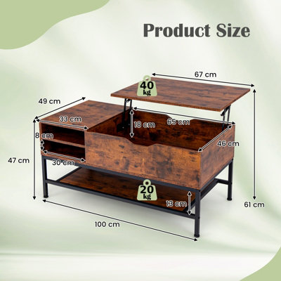 COSTWAY Lift Top Coffee Table Living Room Center Table W/ Removable ...