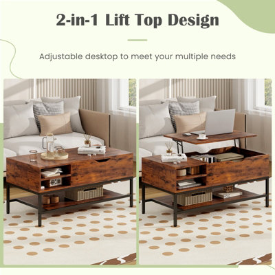 COSTWAY Lift Top Coffee Table Living Room Center Table W/ Removable ...