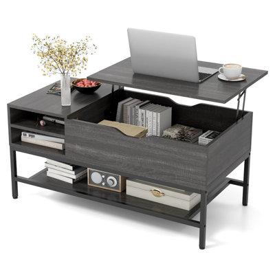 COSTWAY Lift Top Coffee Table Living Room Center Table W/ Removable Shelf