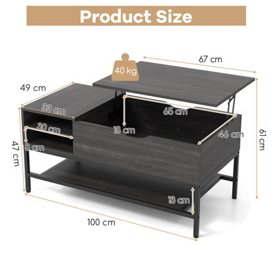 COSTWAY Lift Top Coffee Table Living Room Center Table W/ Removable Shelf