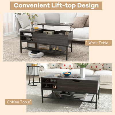 COSTWAY Lift Top Coffee Table Living Room Center Table W/ Removable Shelf