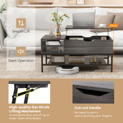 COSTWAY Lift Top Coffee Table Living Room Center Table W/ Removable Shelf