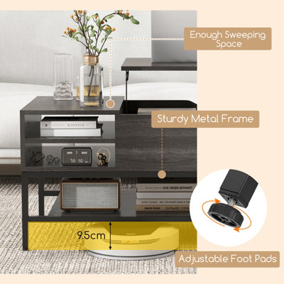 COSTWAY Lift Top Coffee Table Living Room Center Table W/ Removable Shelf