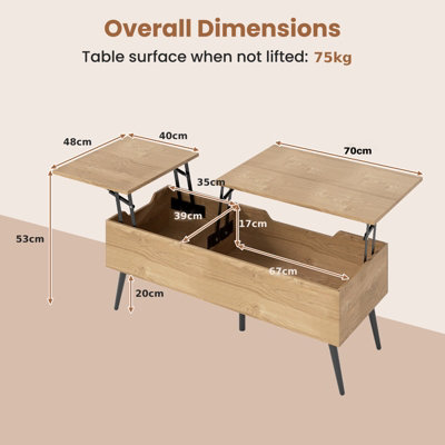 COSTWAY Lift Top Coffee Table Modern Center Table with Metal Legs-Natural