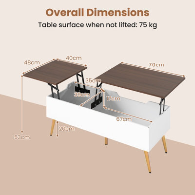 COSTWAY Lift Top Coffee Table Modern Center Table with Metal Legs-Walnut