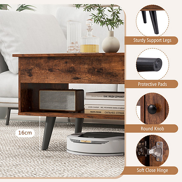 COSTWAY Lift Top Coffee Table with Storage Flip Top Center COSTWAY Lift Top Coffee Table with Storage Flip Top Center