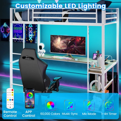 COSTWAY Loft Bed Single Platform Bed Metal High Sleeper Bed-White