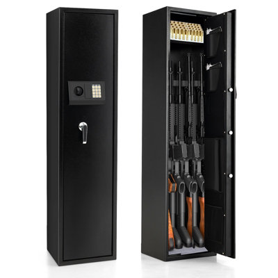 Costway Long Rifle Gun Safe Box 5-Gun Metal Rifle Security Cabinet w ...