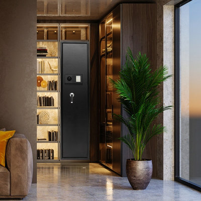 Costway Long Rifle Gun Safe Box 5-Gun Metal Rifle Security Cabinet w ...