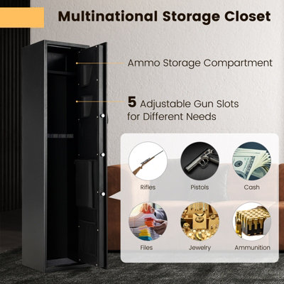 Costway Long Rifle Gun Safe Box 5-Gun Metal Rifle Security Cabinet w ...