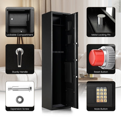 Costway Long Rifle Gun Safe Box 5-Gun Metal Rifle Security Cabinet w ...