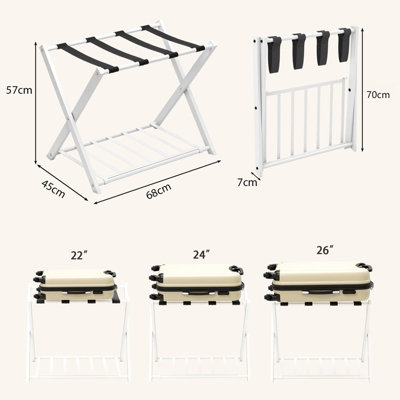 COSTWAY Luggage Rack Folding Suitcase Stand with Storage Shelf Metal ...