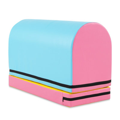 COSTWAY Mailbox Tumbling Mat Gymnastics Vaulting Box w/ Detachable Mat-Blue