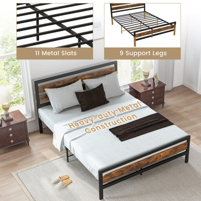 Costway Metal Bed Frame King Size Industrial Platform Bed with Headboard and Footboard