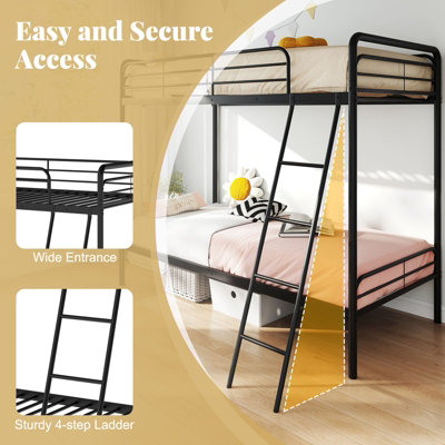 COSTWAY METAL BUNK BED HEAVY DUTY SINGLE OVER SINGLE BUNK BED W/ LADDER ...
