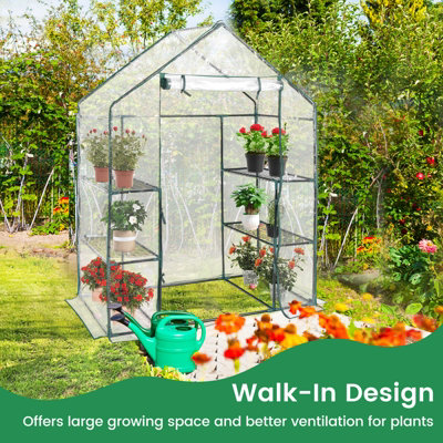 Costway Mini Walk-in Greenhouse Heavy-Duty Garden Warm House w/ PVC Cover