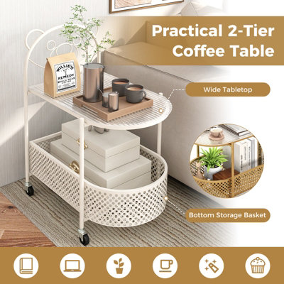 COSTWAY Mobile Coffee Table Modern Sofa Side Table w/ Glass Top ...