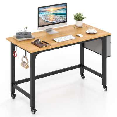 COSTWAY MOBILE COMPUTER DESK 120CM HOME OFFICE DESK W/ LOCKABLE WHEELS