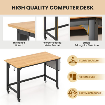 COSTWAY MOBILE COMPUTER DESK 120CM HOME OFFICE DESK W/ LOCKABLE WHEELS