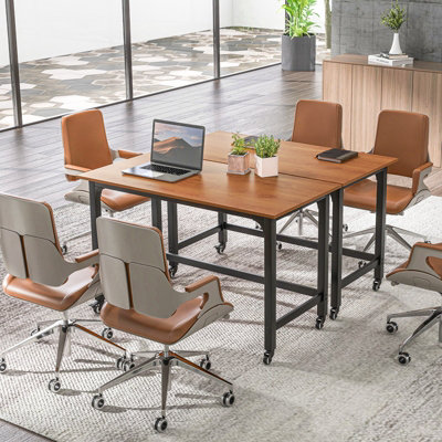 COSTWAY Mobile Computer Desk 120cm Home Office Desk w/ Lockable Wheels