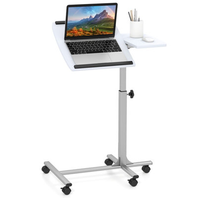 Costway Mobile Laptop Stand C shaped Tray Table Computer Workstation w Lockable Casters