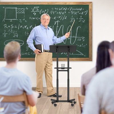 Costway Mobile Lectern Podium Adjustable Rolling Laptop Cart with ...