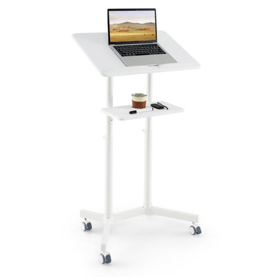 Costway Mobile Lectern Podium Adjustable Rolling Laptop Cart with ...