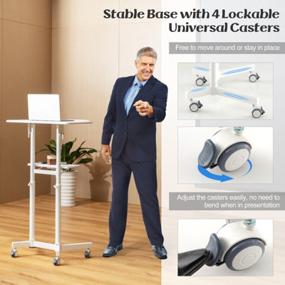 Costway Mobile Lectern Podium Adjustable Rolling Laptop Cart with ...