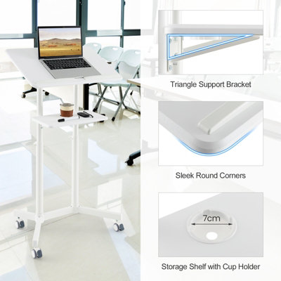 Costway Mobile Lectern Podium Adjustable Rolling Laptop Cart with ...