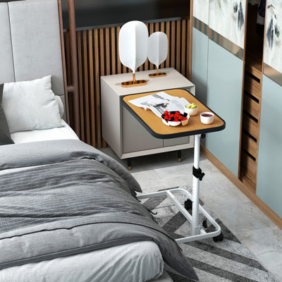 Costway Mobile Overbed Table Height Adjustable Hospital Laptop Table w Tilting Top
